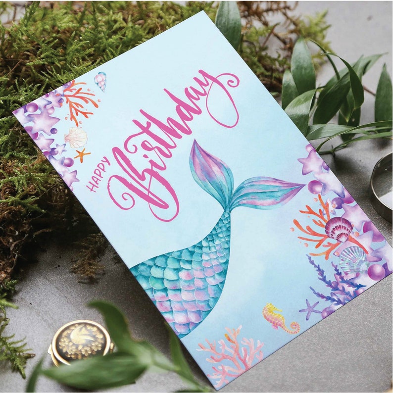 Printable Mermaid Happy Birthday Card for Girl,little Mermaid,under the ...
