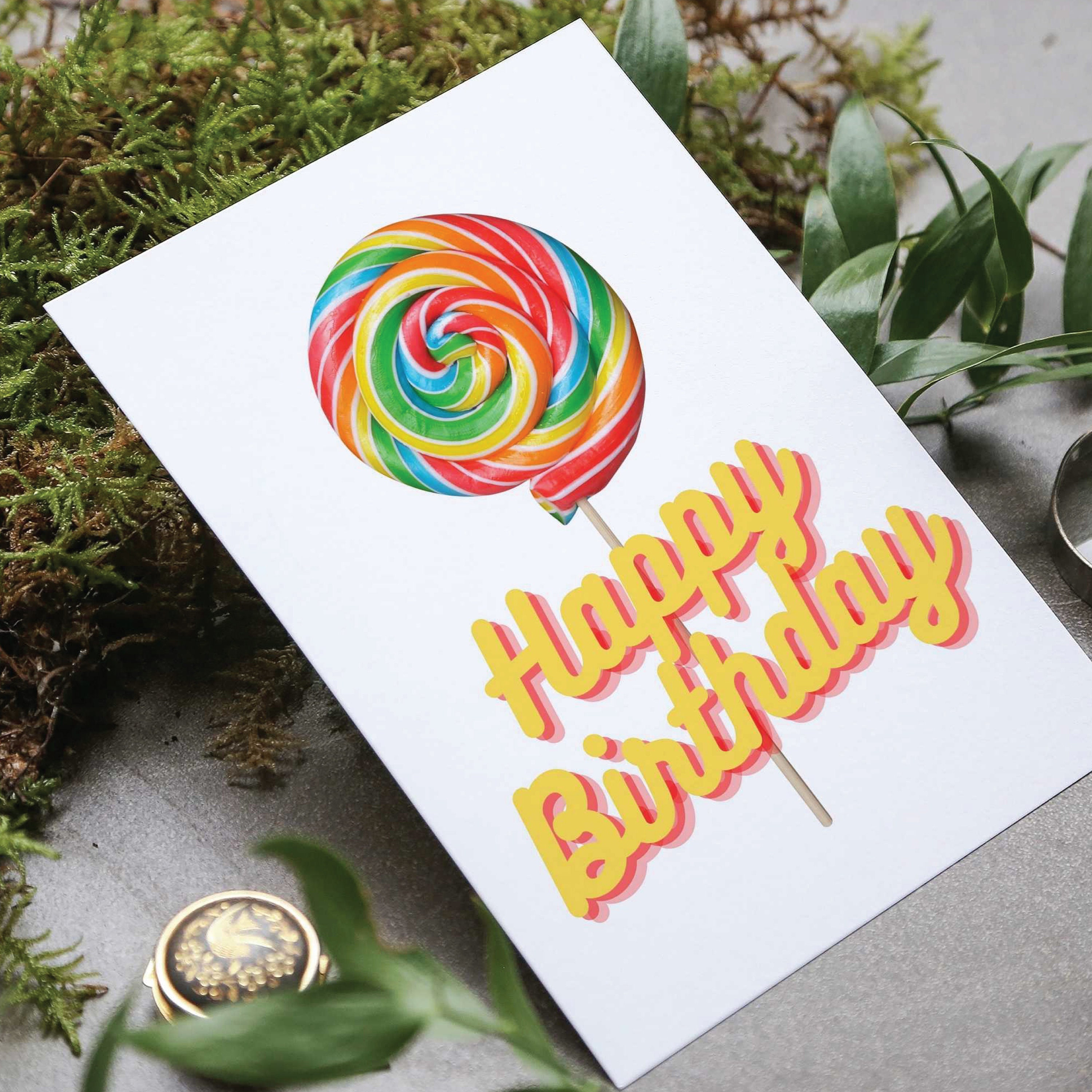 Printable Lollipop Happy Birthday Card for Kids,retro Sweet Candy ...