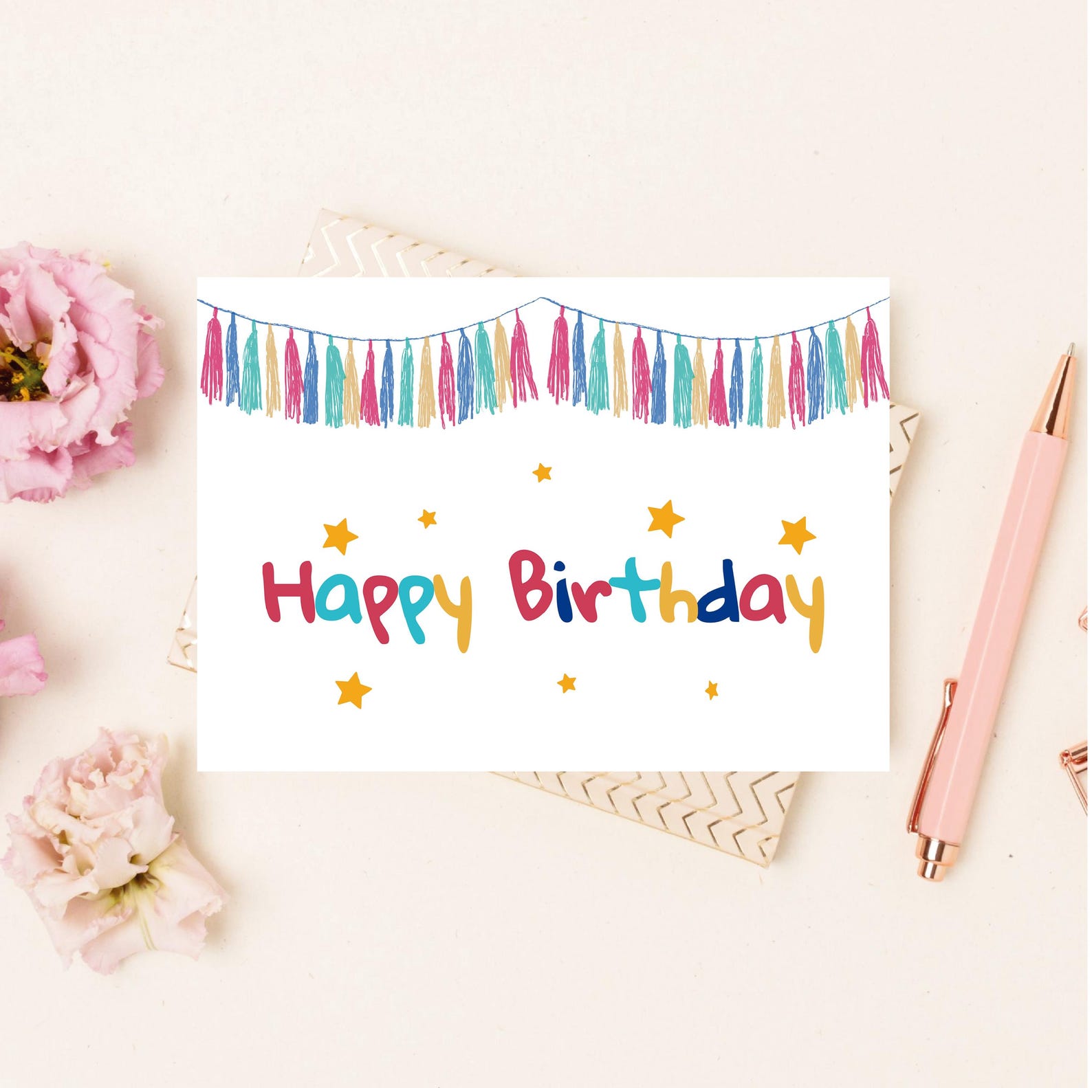 Printable Happy Birthday Card for Kids, Tassel Birthday Card, Star Kids ...