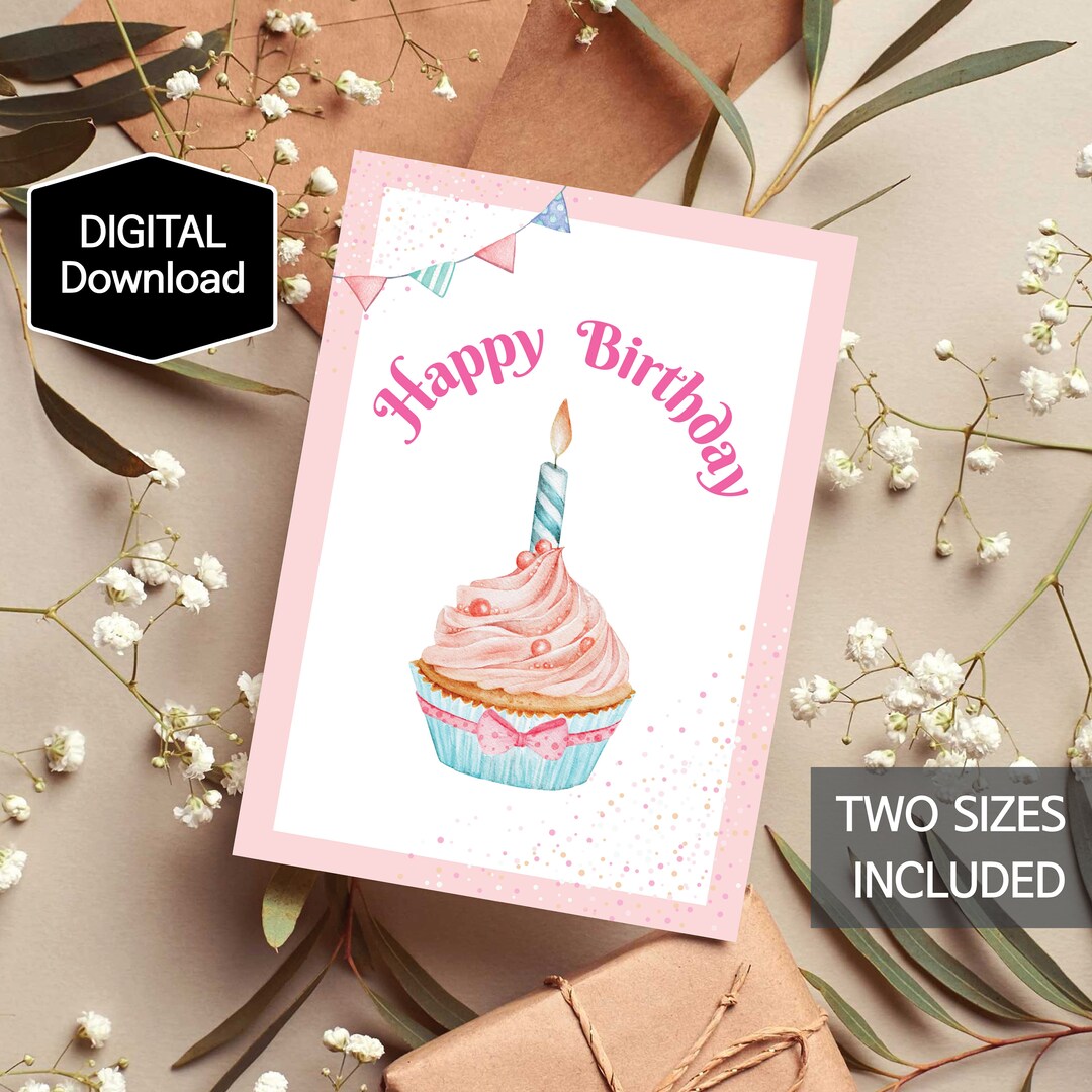 Cupcake Happy Birthday Card for Kids,sweet Pink Birthday Card for Her ...