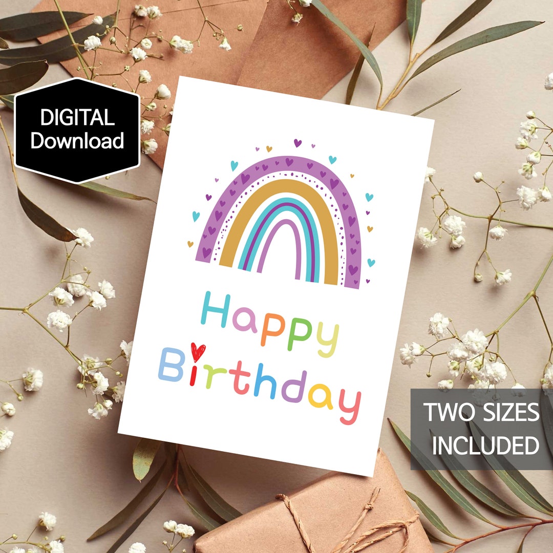 Printable Rainbow Happy Birthday Card for Kids,rainbow Birthday Card ...