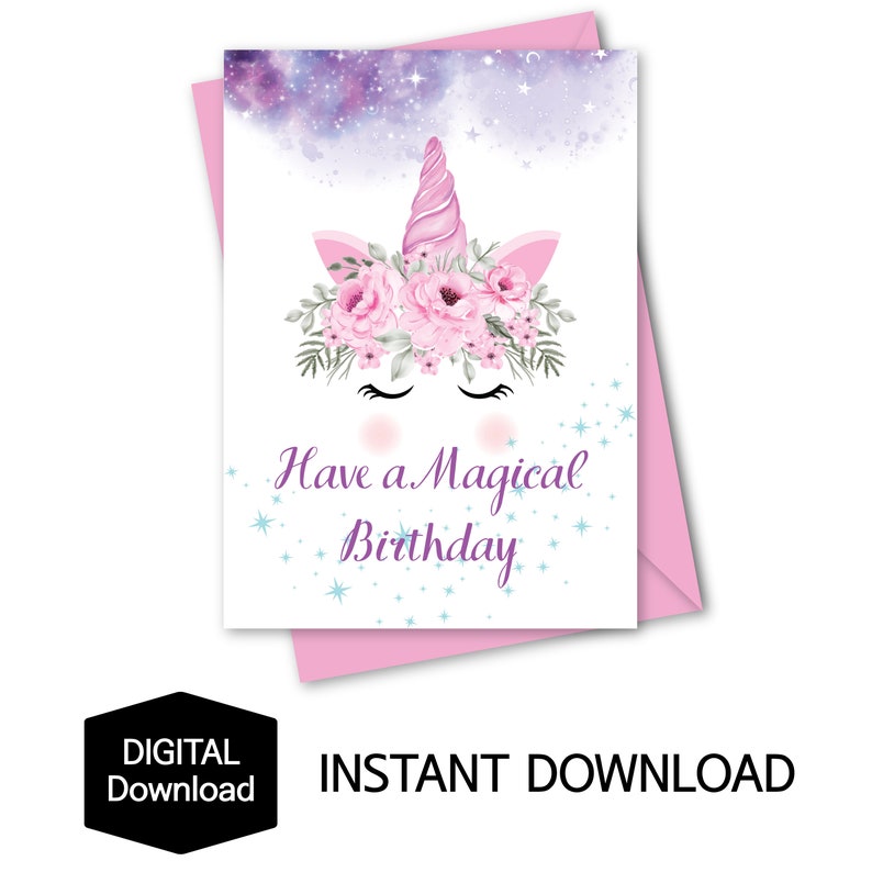 Printable Unicorn Birthday Card for Girl,magical Unicorn Card for Kids ...