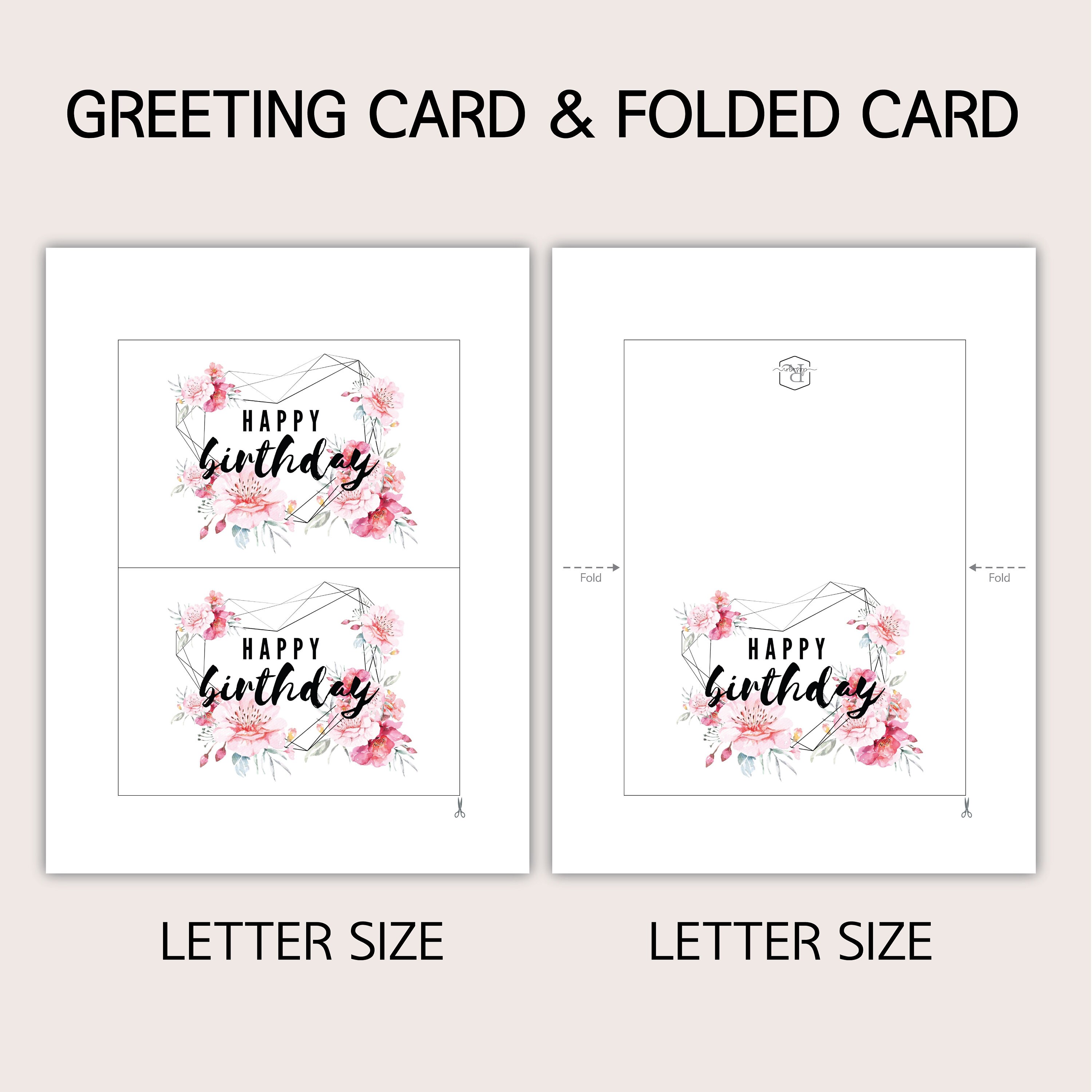 Printable Floral Happy Birthday Card for Her,flower & Heart Birthday ...