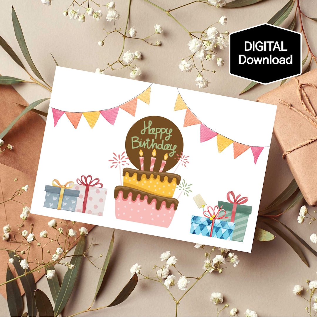 Printable Birthday Card for Kids,happy Birthday Party Card,colorful ...