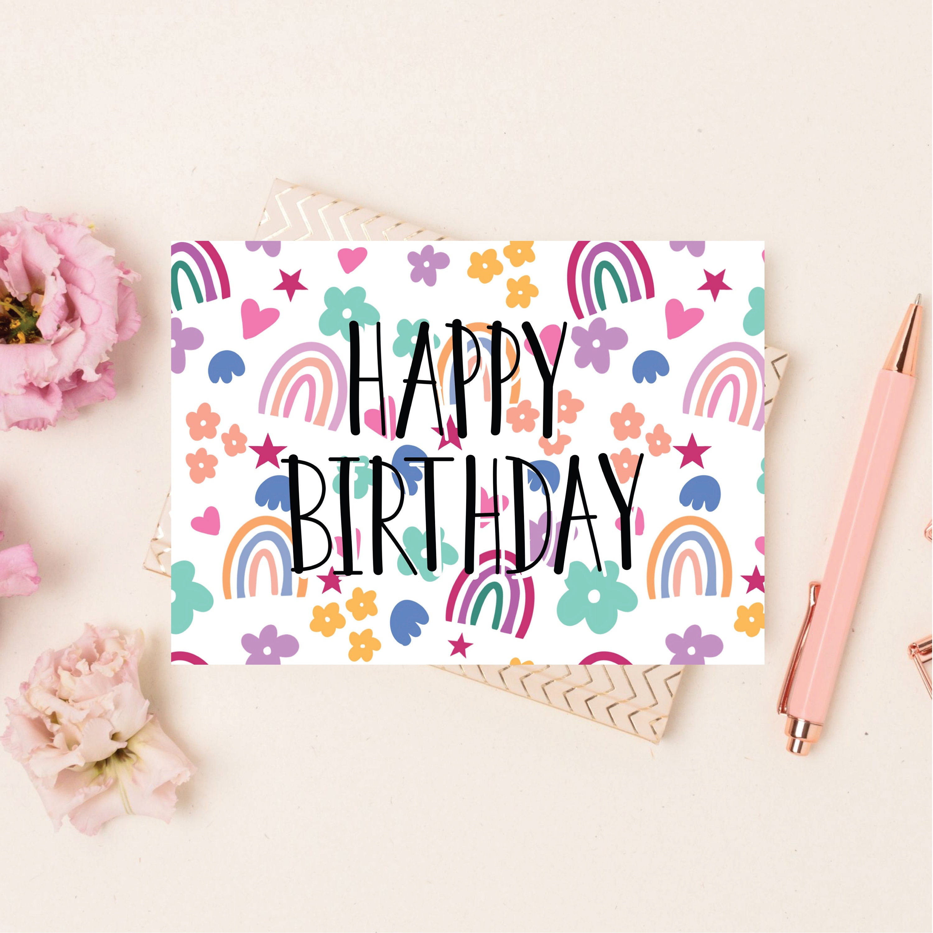 Printable Rainbow Happy Birthday Card for Kids,rainbow Birthday Card ...