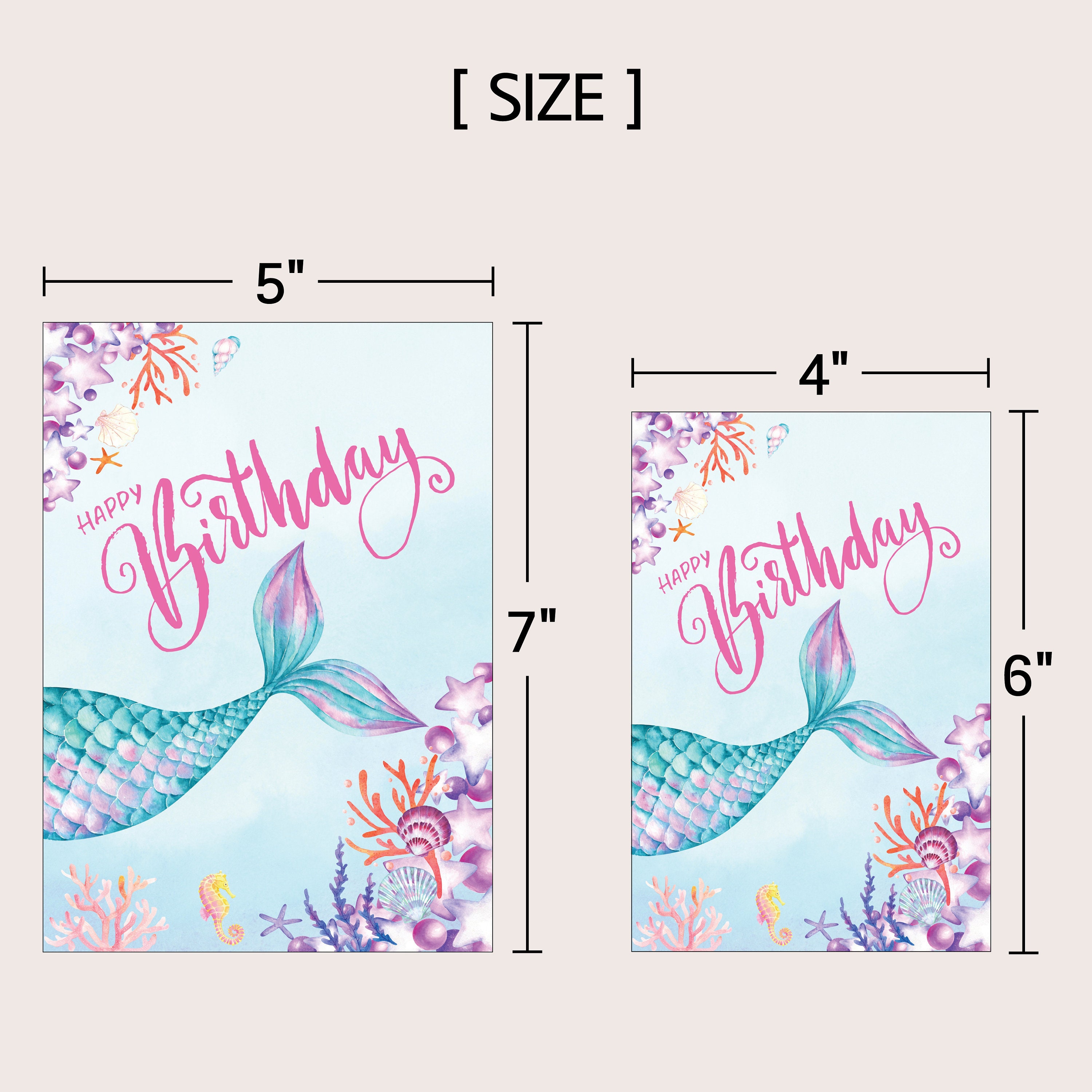 Printable Mermaid Happy Birthday Card for Girl,little Mermaid,under the ...