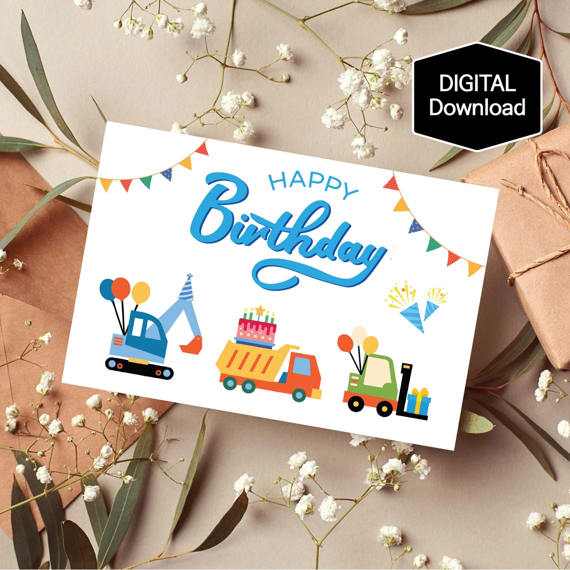 Printable Boy Construction Happy Birthday Carddumper | Etsy