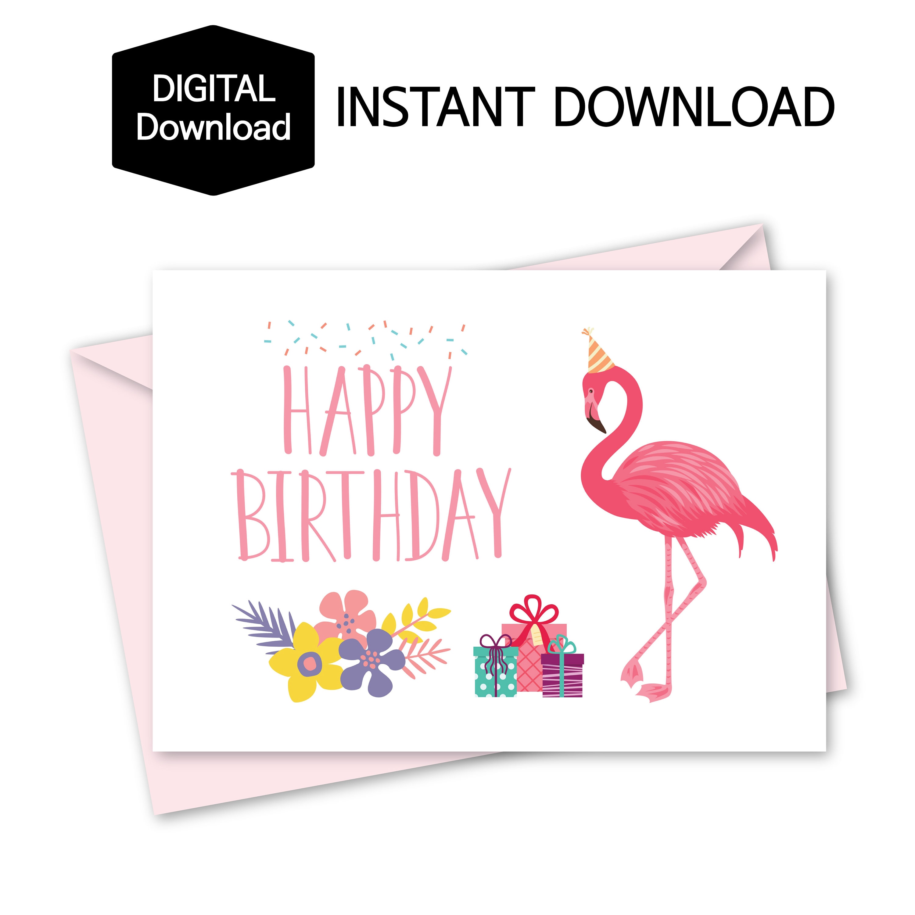 Flamingo Birthday Card for Kids,fink Flamingo Card for Girl,flamingo ...