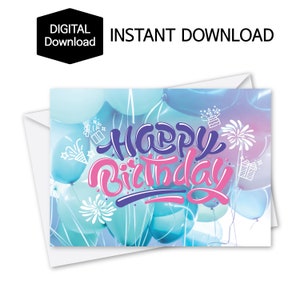 Printable Birthday Card for Kids,balloon Birthday Party Card,colorful ...