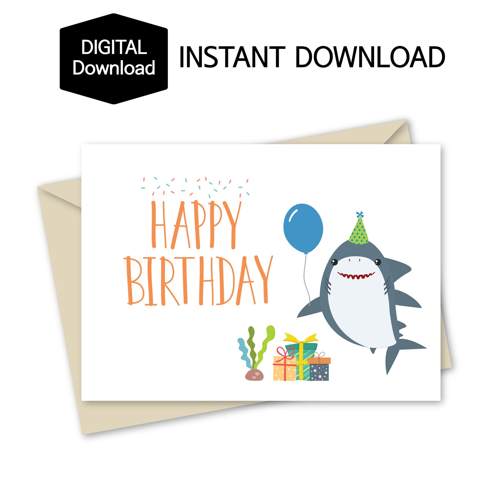 Printable Shark Birthday Card for Kids,shark Card for Boy,jaws Birthday ...