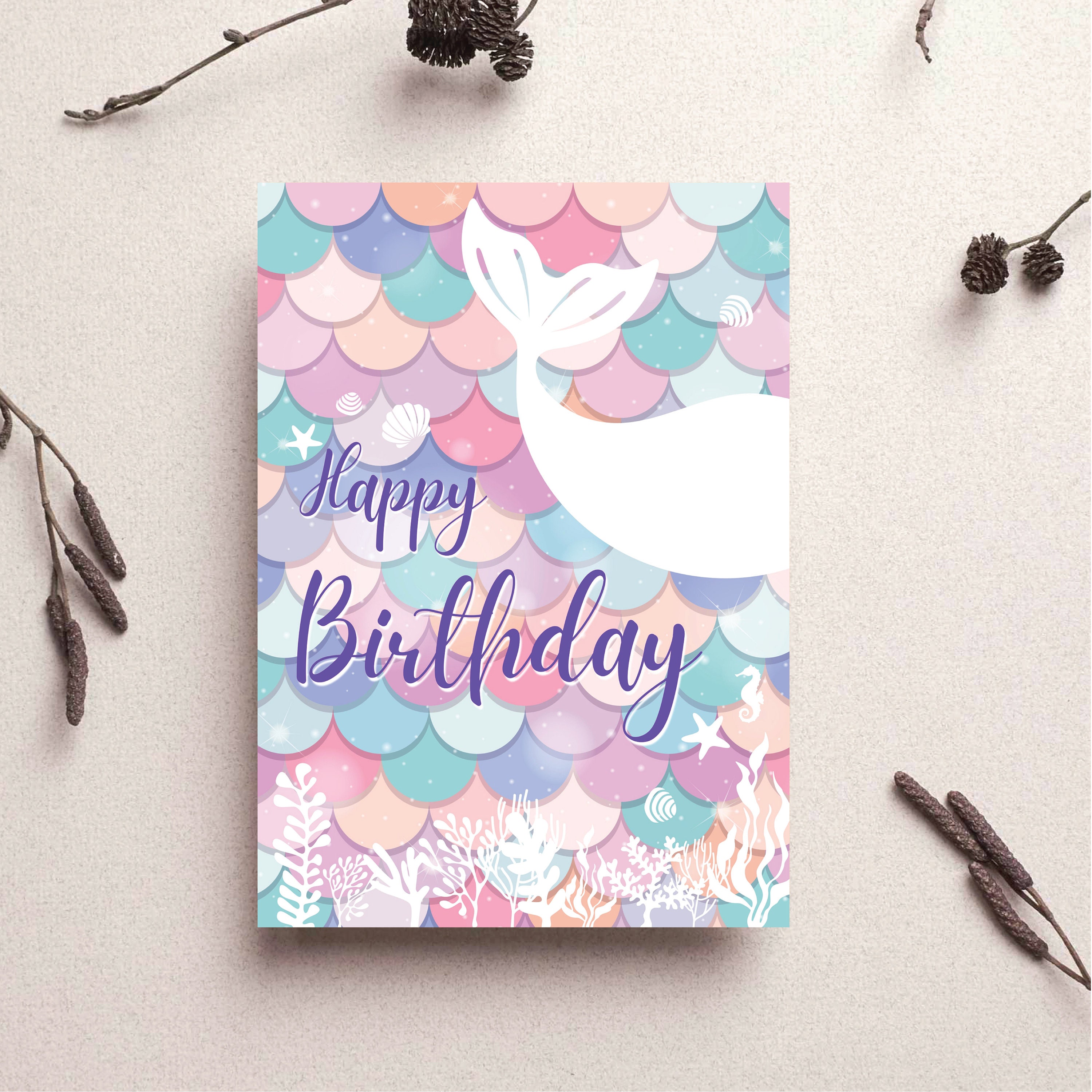 Mermaid Happy Birthday Card for Girl,under the Sea,little Mermaid Card ...