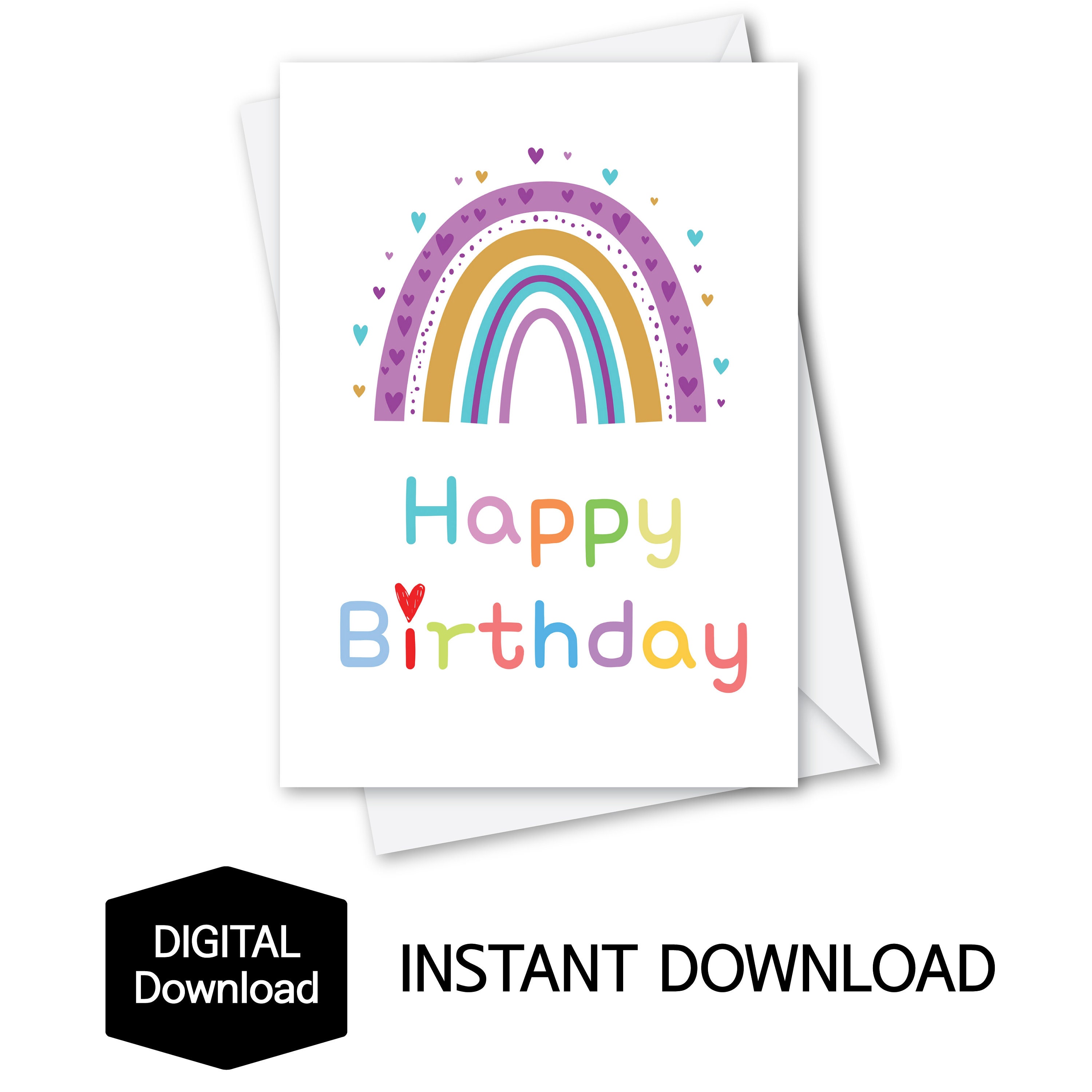 Printable Rainbow Happy Birthday Card for Kids,rainbow Birthday Card ...