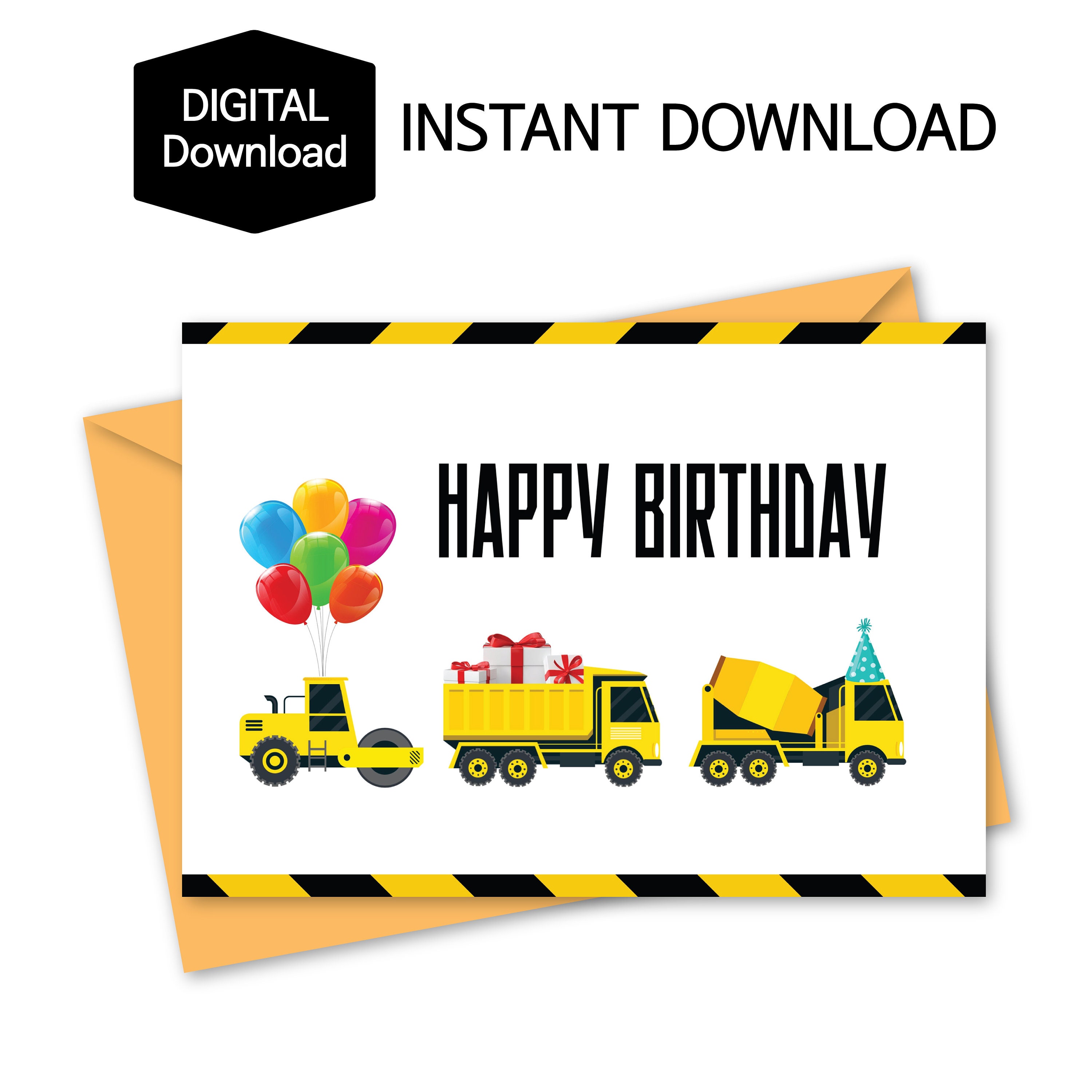Printable Construction Birthday Card for Kids,dump Truck,concrete ...