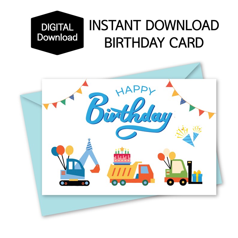 Printable Boy Construction Happy Birthday Carddumper | Etsy