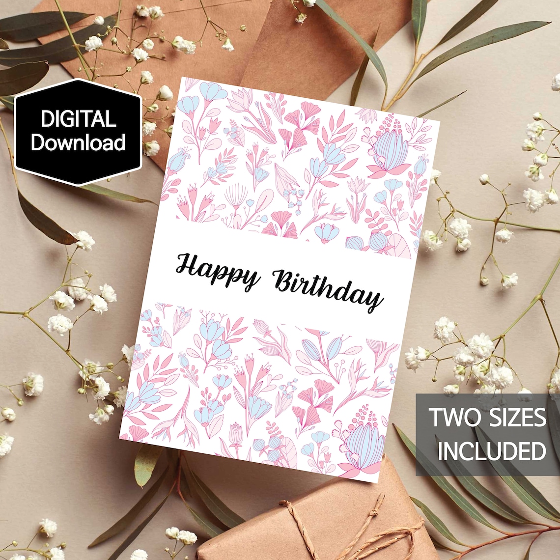 Printable Floral Happy Birthday Card for Her,vintage Flower Birthday Card,botanical Wildflowers ...