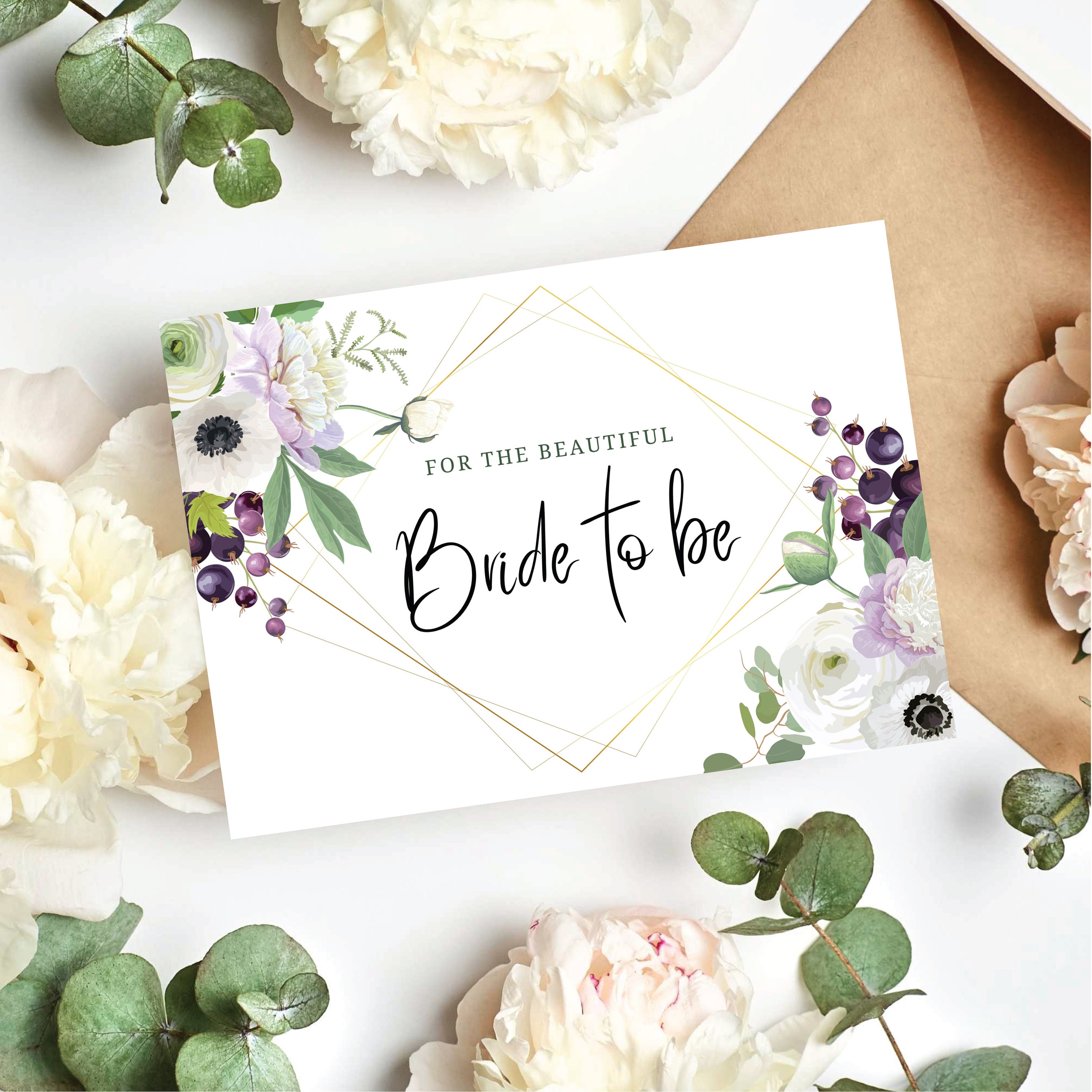 Printable for the Beautiful Bride to Be Card,purple Bridal Shower Card ...