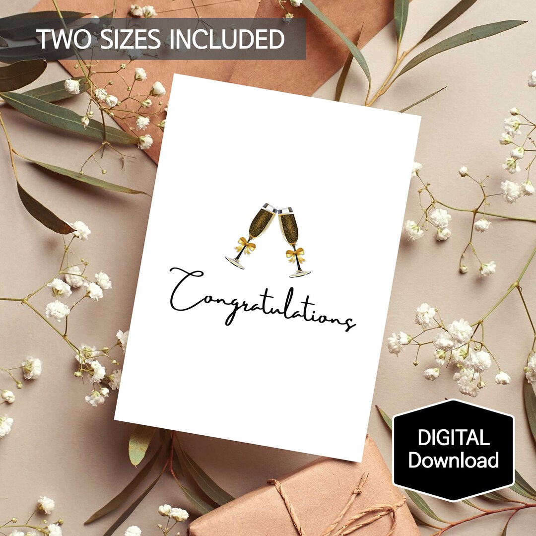 Printable Congratulations Champagne Glasses Card,champagne Celebration ...