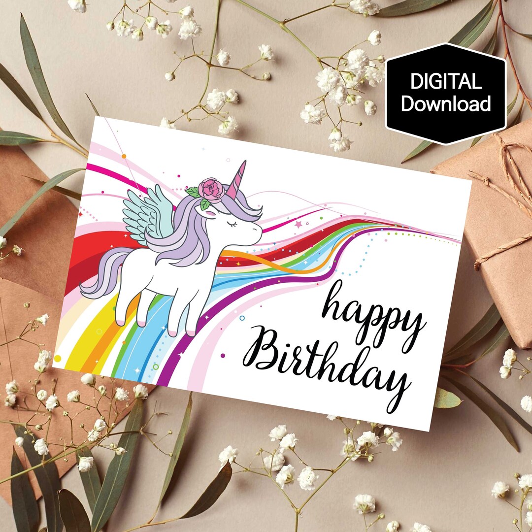 Printable Unicorn Birthday Card,magical Unicorn Card for Kids,birthday ...