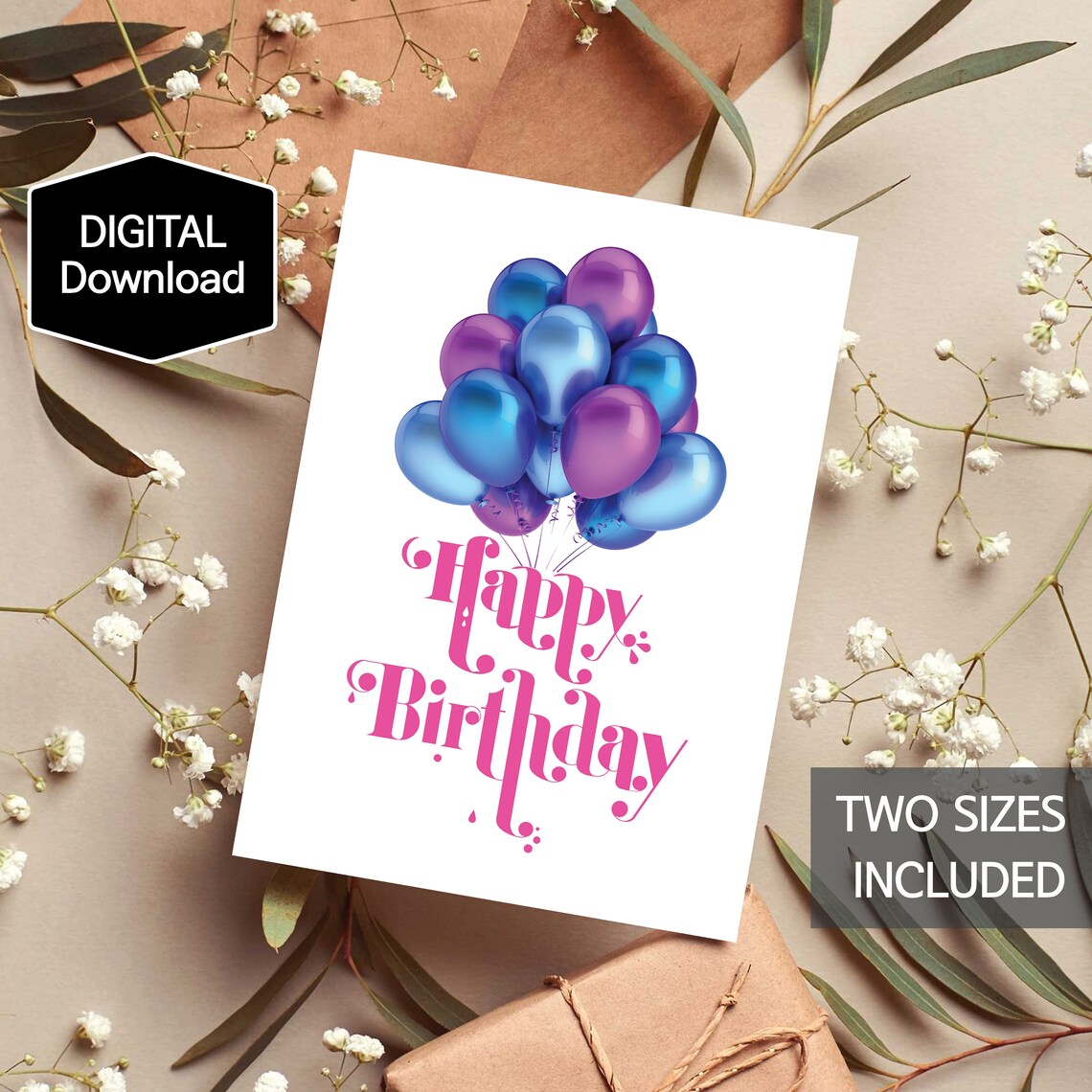 Printable Birthday Card for Kids,balloon Birthday Card,colorful ...