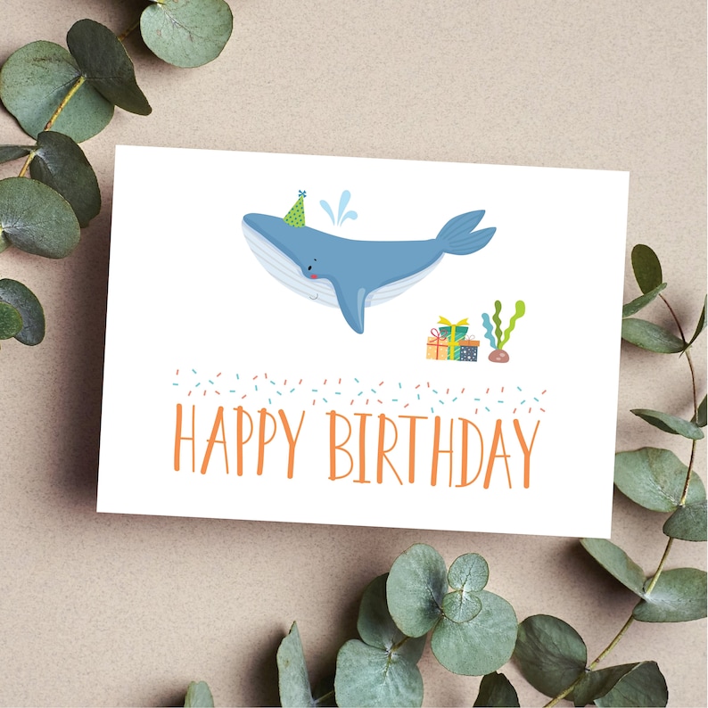 Whale Birthday Card for Kids,printable Blue Whale Card for Boy,humpback ...