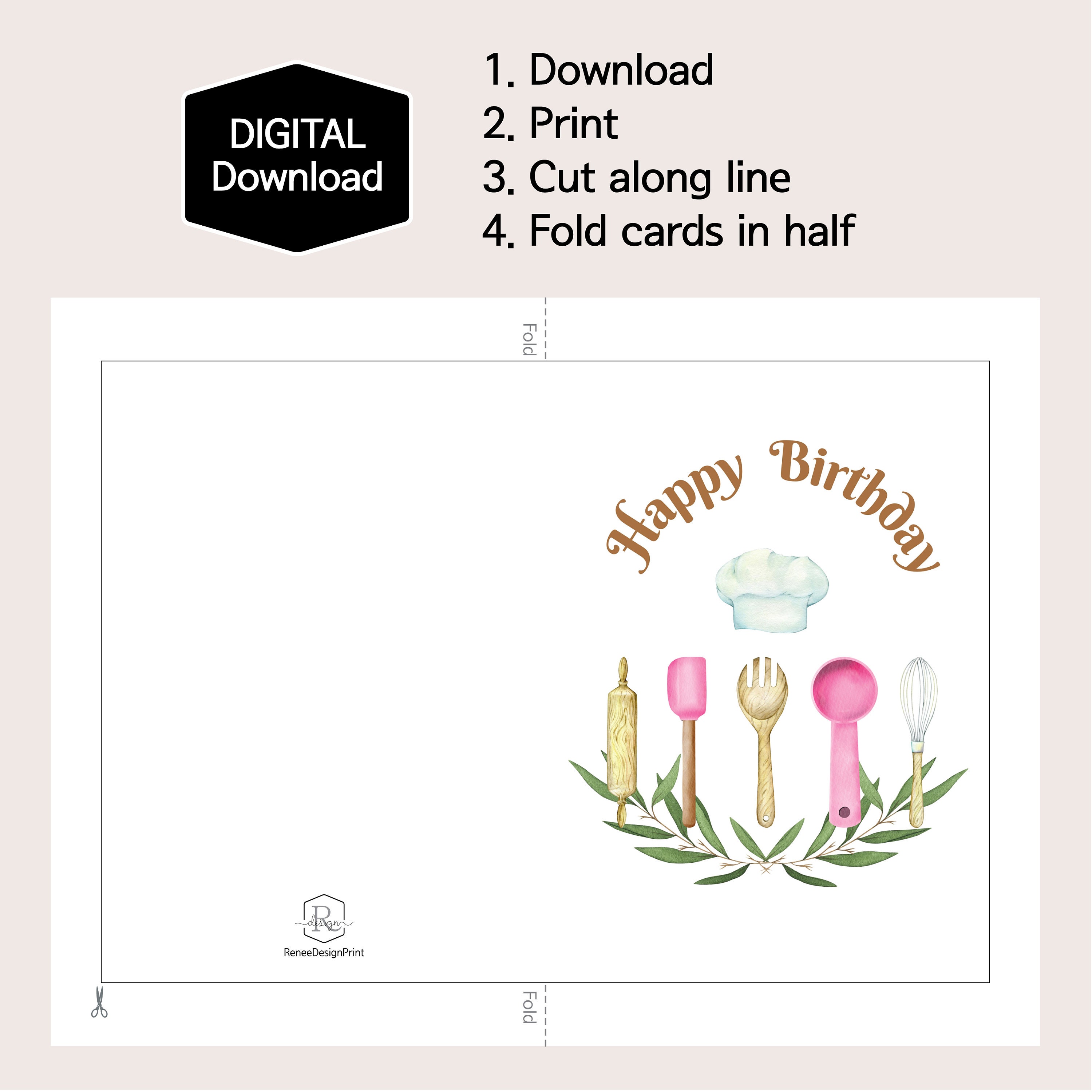 PRINTABLE Cooking Party Birthday Card,chef Card, Baking Birthday Card ...