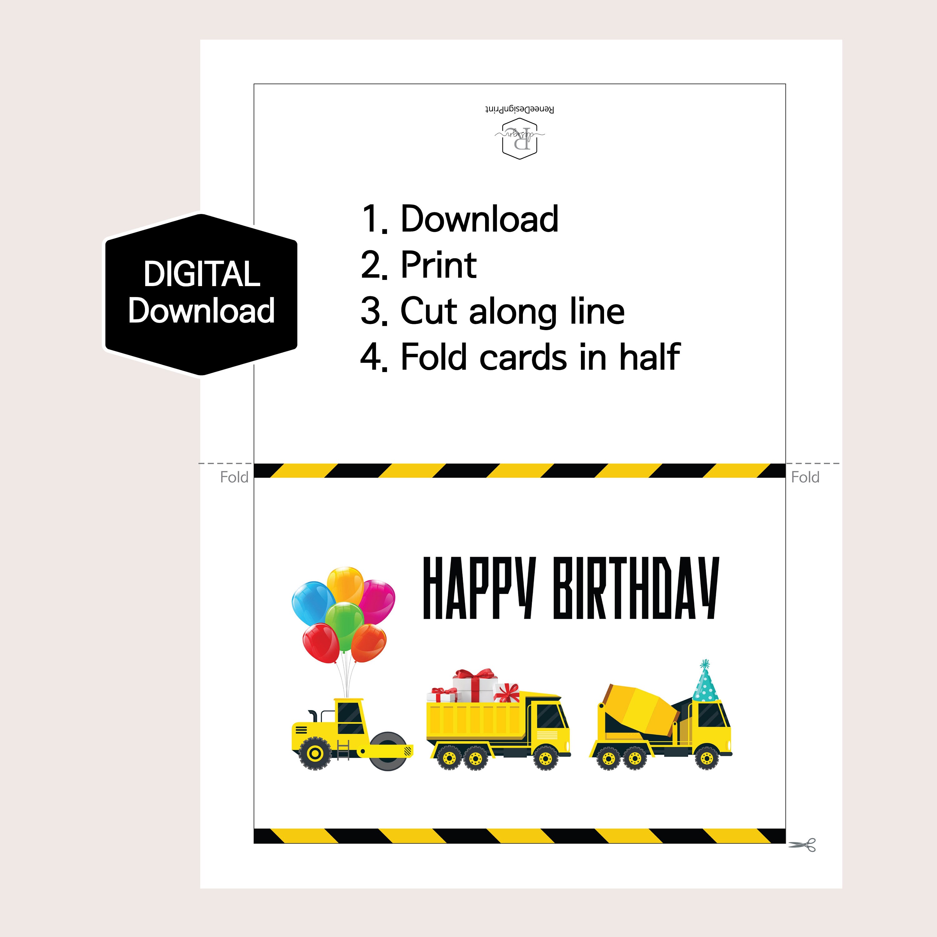 Printable Construction Birthday Card for Kids,dump Truck,concrete ...