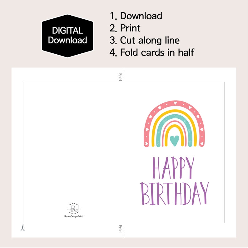 Printable Rainbow Happy Birthday Card,rainbow Birthday Card for Kids ...