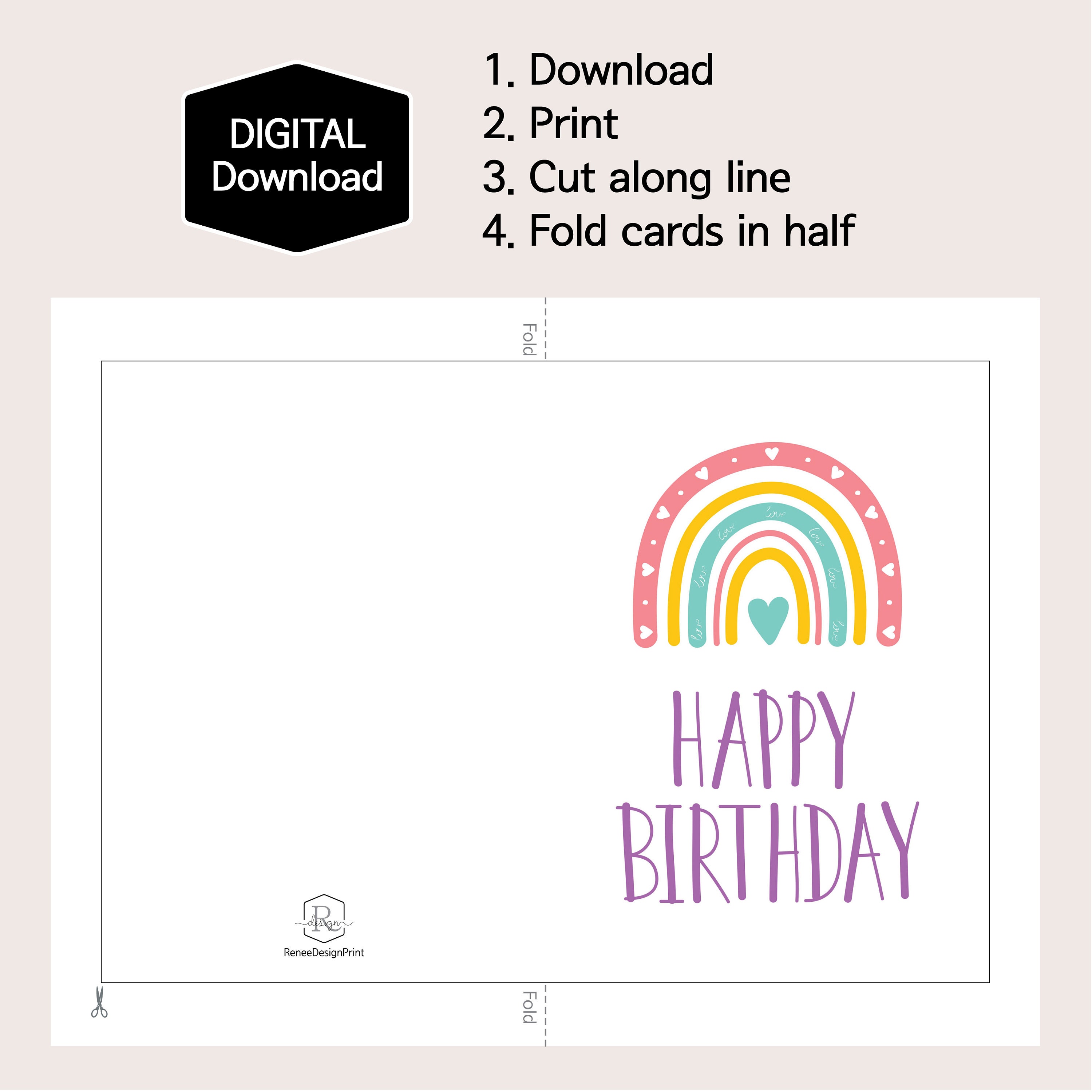 Printable Rainbow Happy Birthday Card,rainbow Birthday Card for Kids ...
