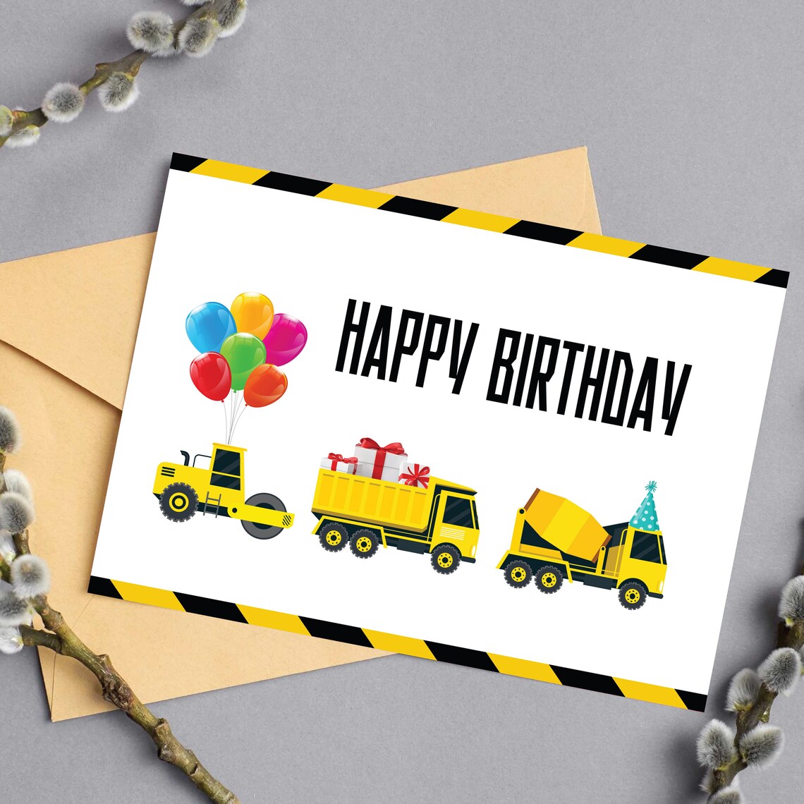 Printable Construction Birthday Card for Kids,dump Truck,concrete ...