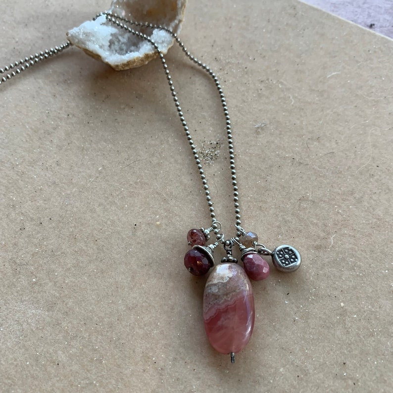 Smooth Rhodochrosite and Shades of Pink Pendant Necklace - Etsy