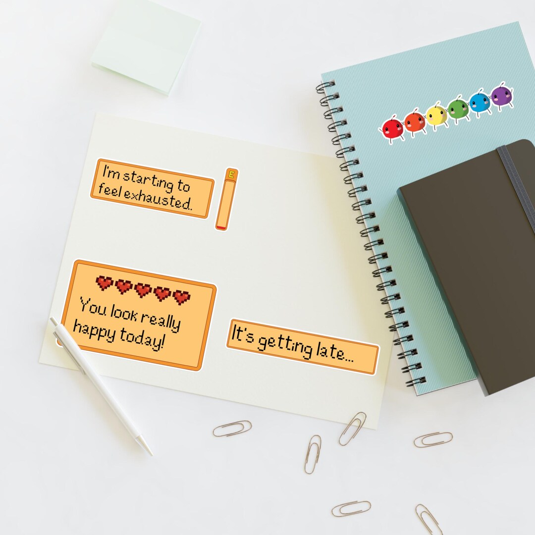 Pixel Art Sticker Sheet - 4-design Gamer Pack - Feel Exhausted, Getting ...