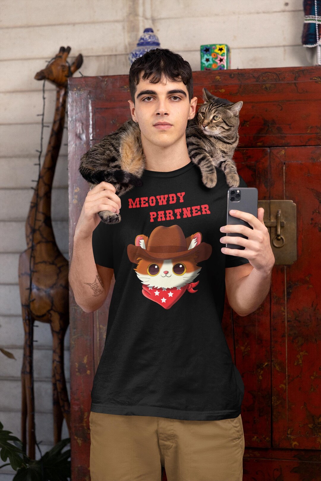 Meowdy Partner - Funny Cowboy Cat Shirt - Cute Western Kitty Tee for ...
