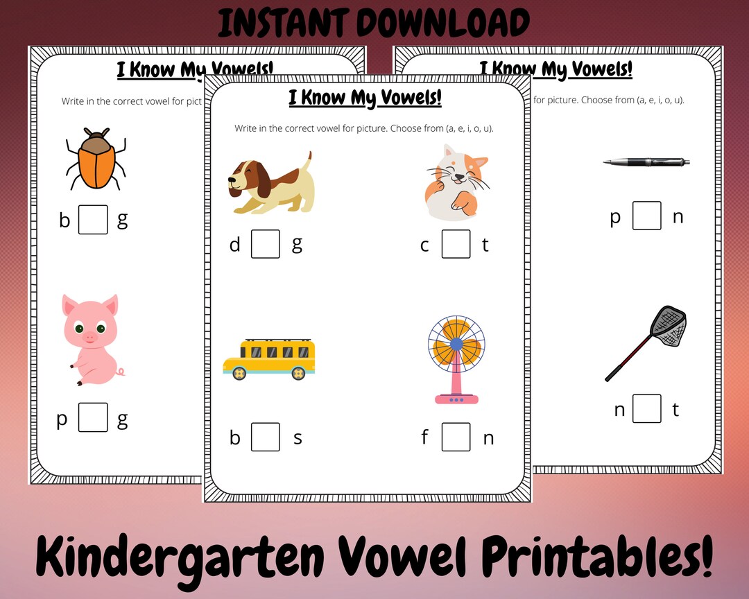 Kindergarten CVC Vowel Worksheets, Preschool ELA, Homeschool Phonics ...