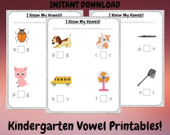 Kindergarten CVC Vowel Worksheets Preschool ELA Homeschool - Etsy