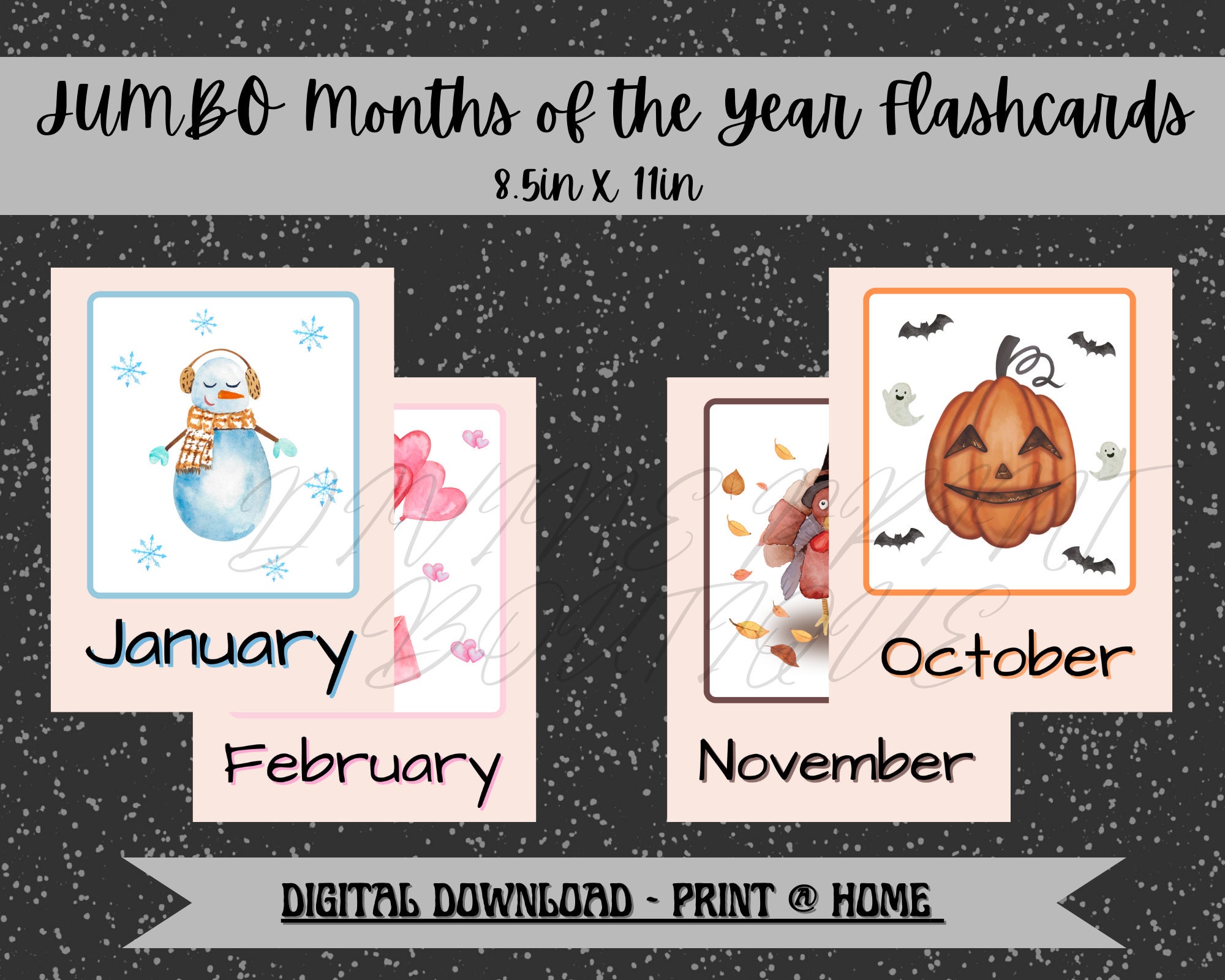 Digital Download JUMBO Months of the Year Flashcards, Pre-k Flashcard ...
