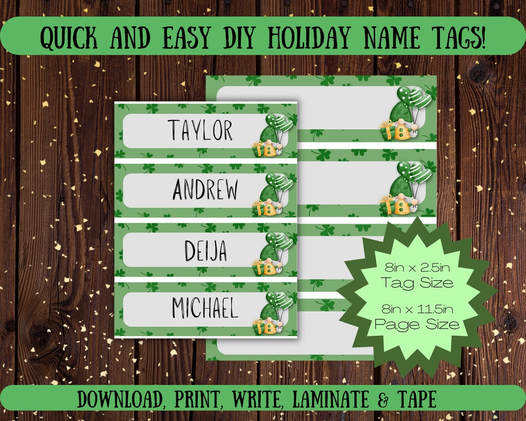 DIY St Patricks Day Name Tag, Printable Name Tags, Green Cubby Labels ...