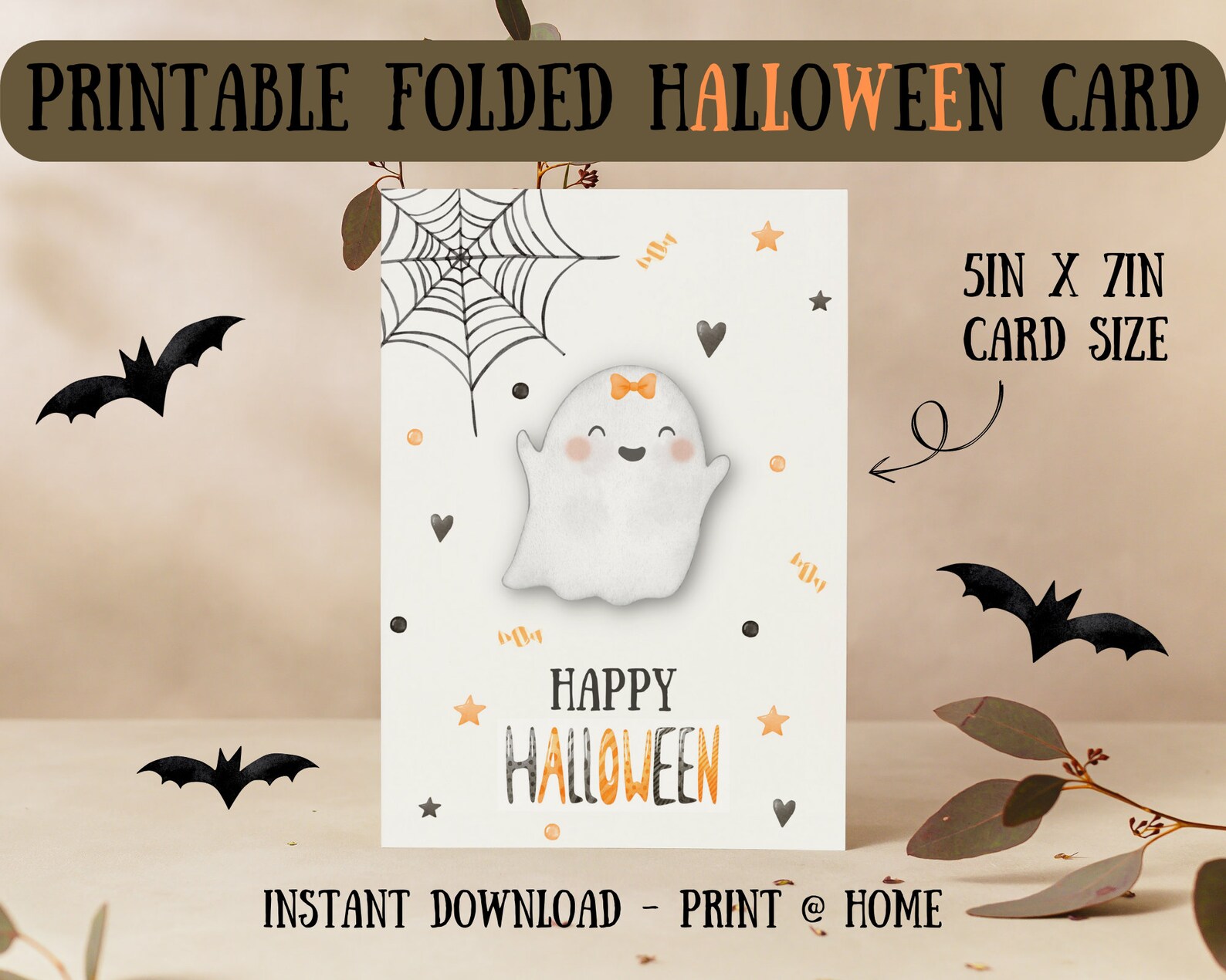Halloween Card Printable, Halloween Card Digital, Instant Download, 7x5 ...