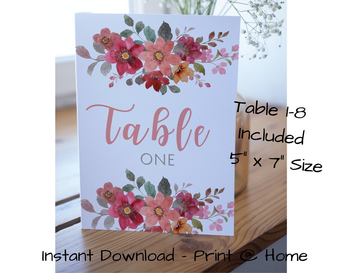 Watercolor Flower Table Sign Bundle Bridal Shower Baby Shower - Etsy