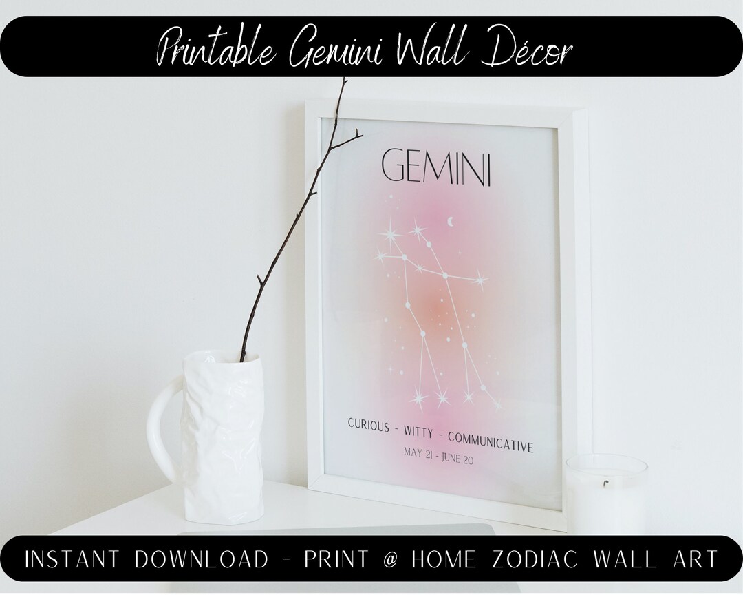 Gemini Sun Sign Instant Download Print Zodiac Wall Décor - Etsy