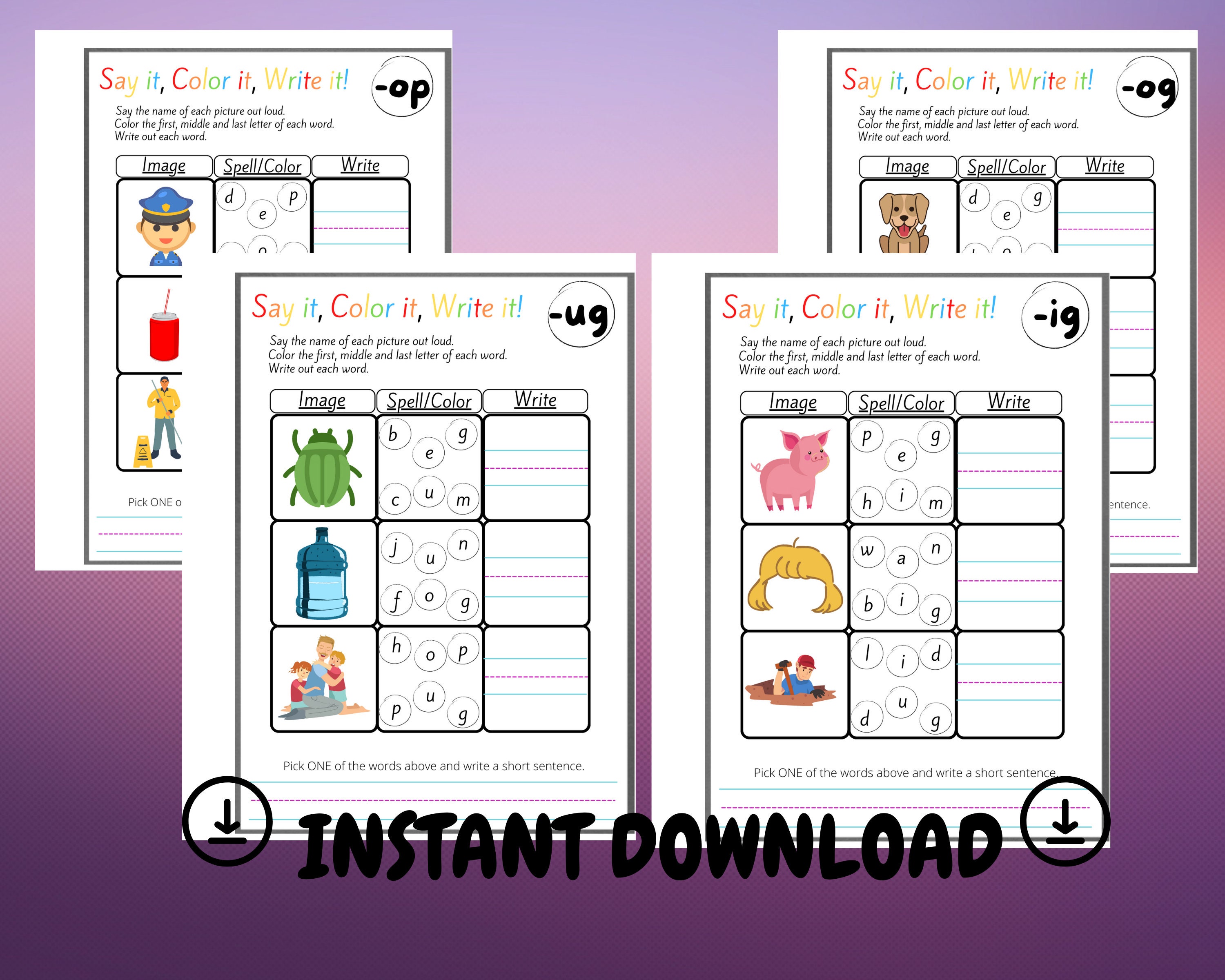 Preschool/kindergarten CVC Phonics Activity, Pre-k Reading Printable ...