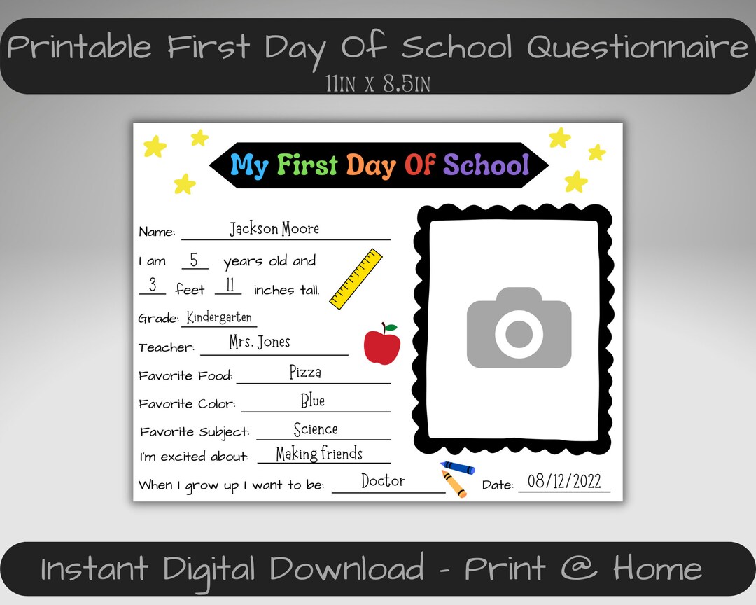 Printable First Day of School Questionnaire, Printable Handprint ...