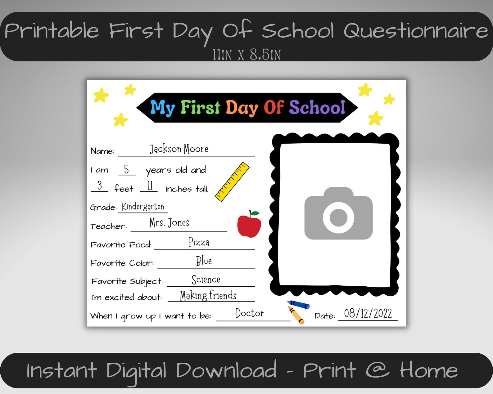 Printable First Day of School Questionnaire, Printable Handprint ...