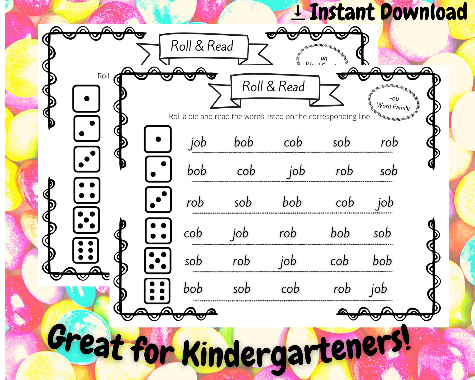 Kindergarten Roll & Read, Preschool Word Families, Phonics, ELA, Word ...