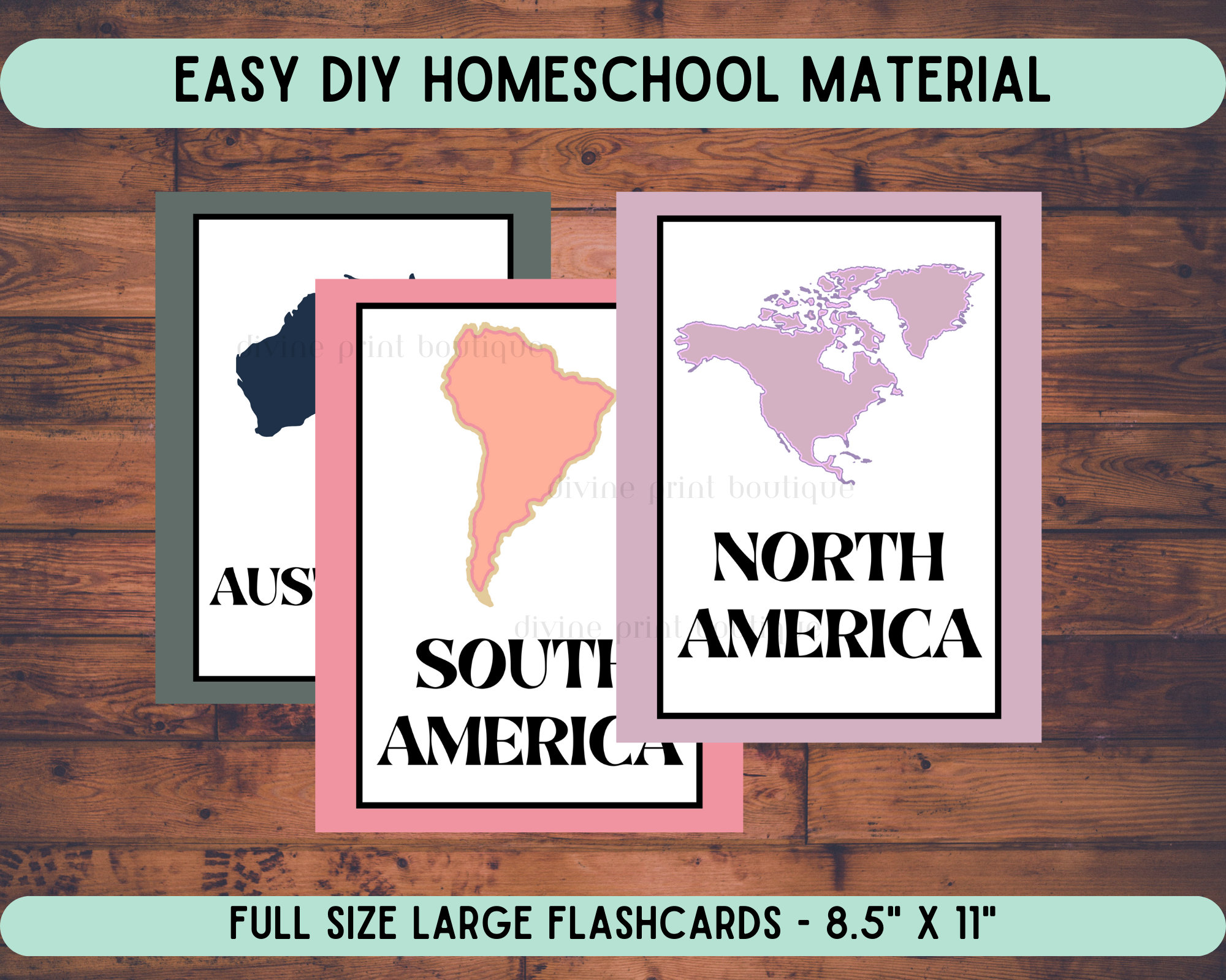 7 World Continents Flashcards, Geography Flashcards DIY, Homeschool ...