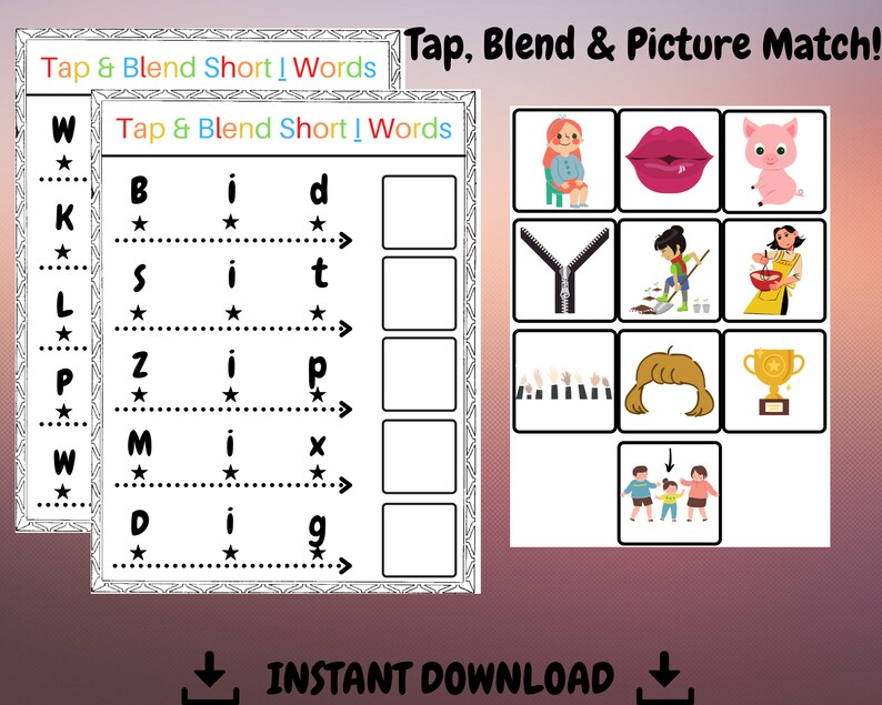 Kindergarten Tap & Blend Printable Activity, School Age Printables ...
