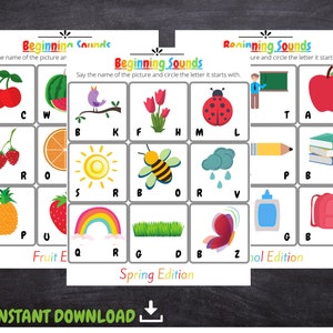 Beginning Sound Printable Worksheets, Preschool/kindergarten Phonics ...