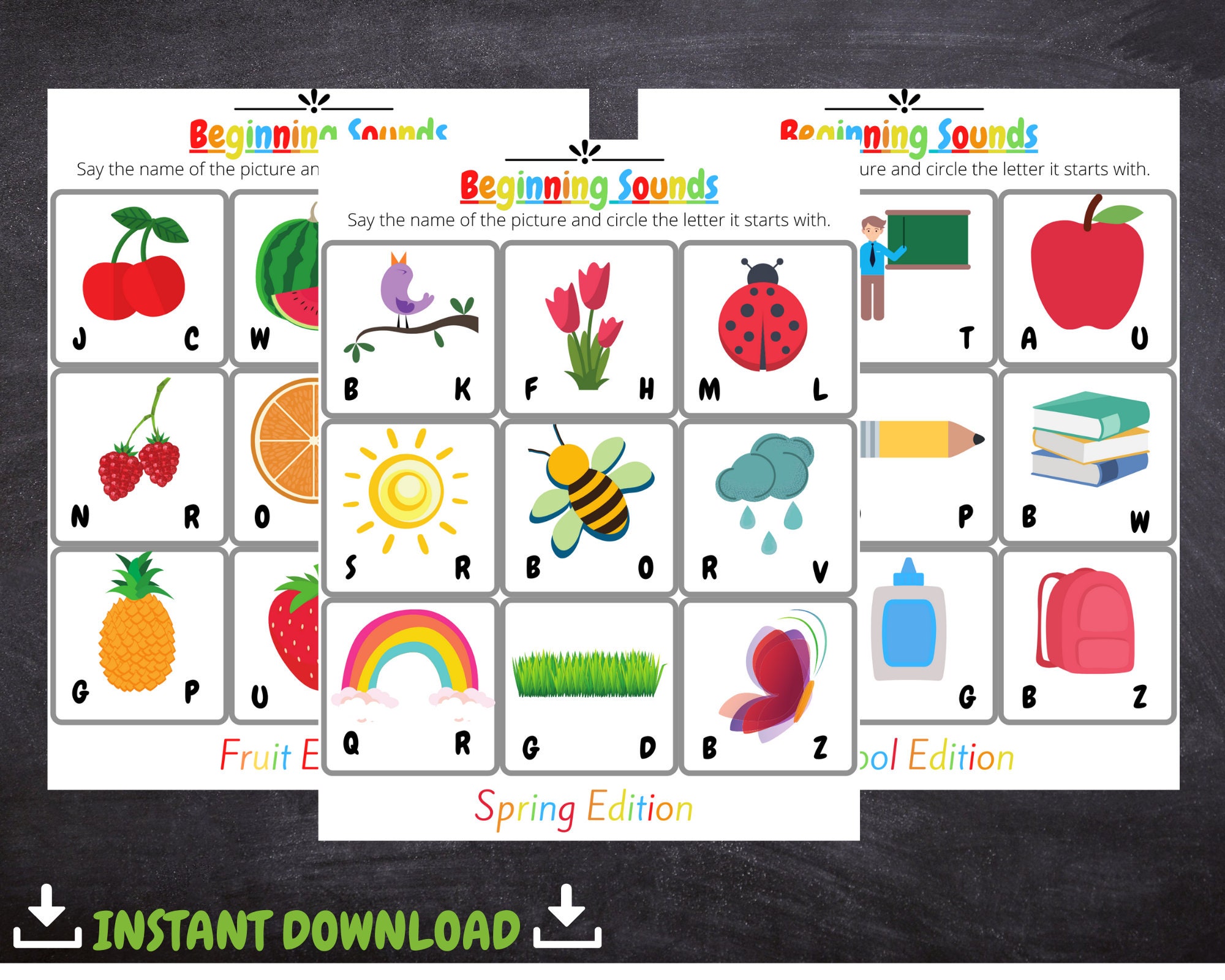 Beginning Sound Printable Worksheets, Preschool/kindergarten Phonics ...