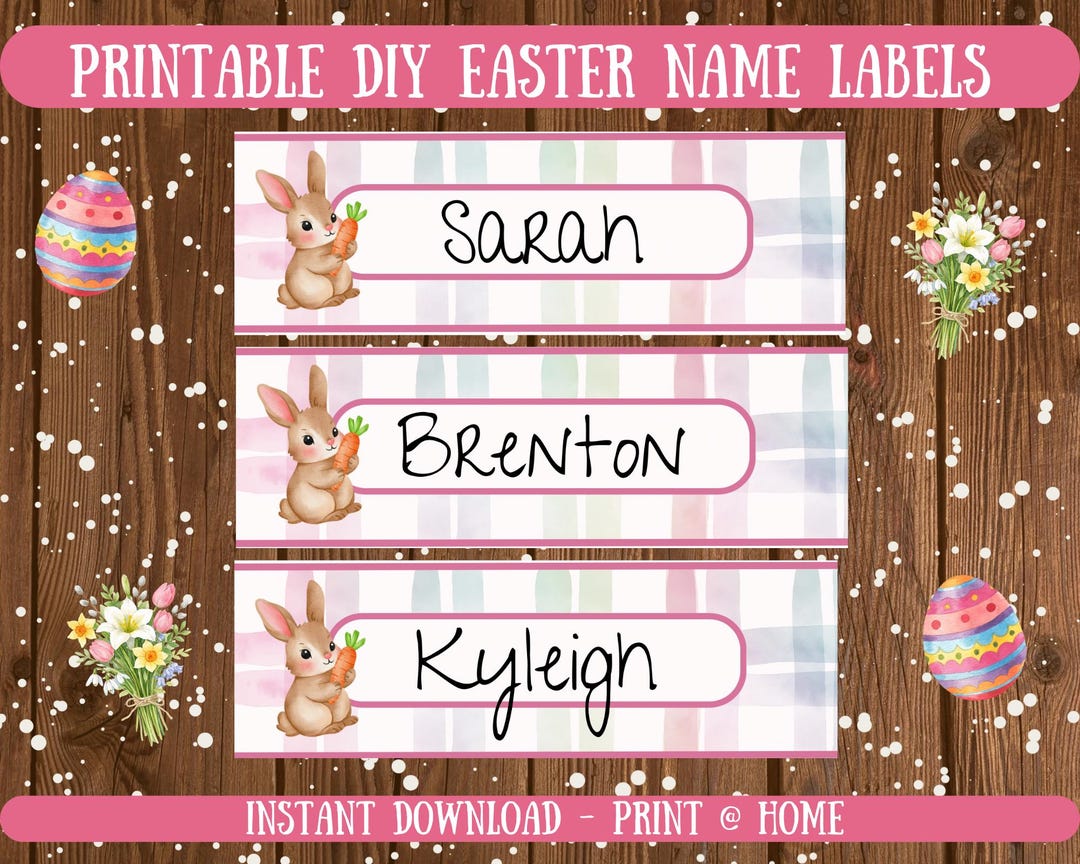 2026 Easter Name Tag Labels, Name Tags, Easter Bunny Labels, Printable ...