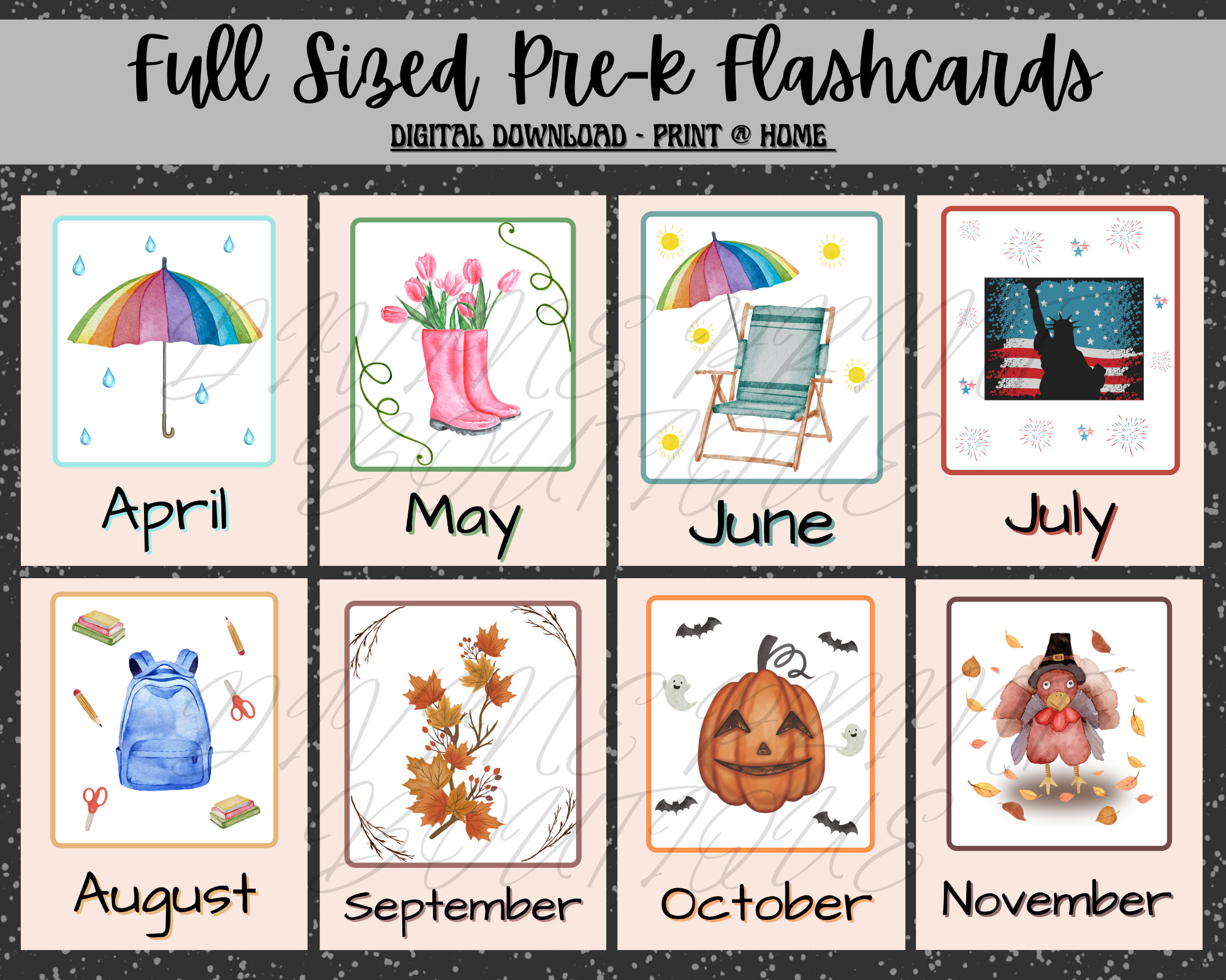 Digital Download JUMBO Months of the Year Flashcards, Pre-k Flashcard ...