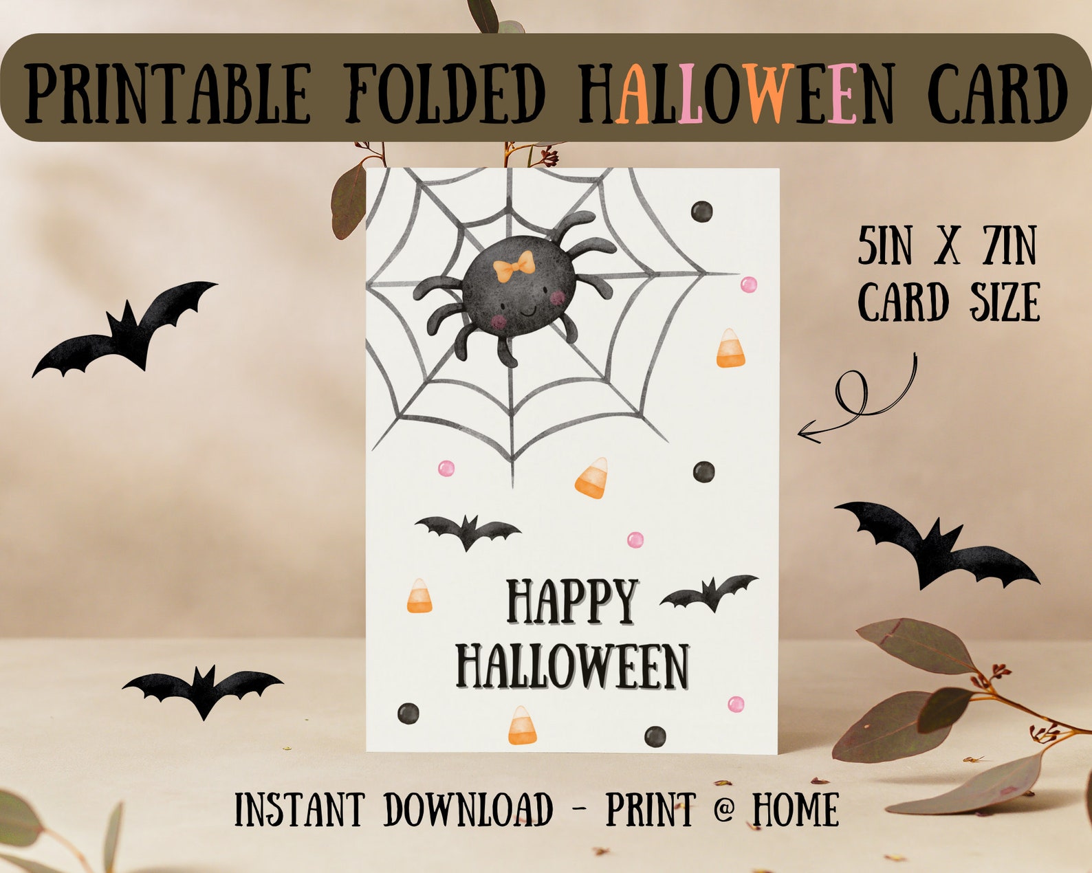 Halloween Card Printable, Halloween Card Digital, Folded Cards DIY 7x5 ...